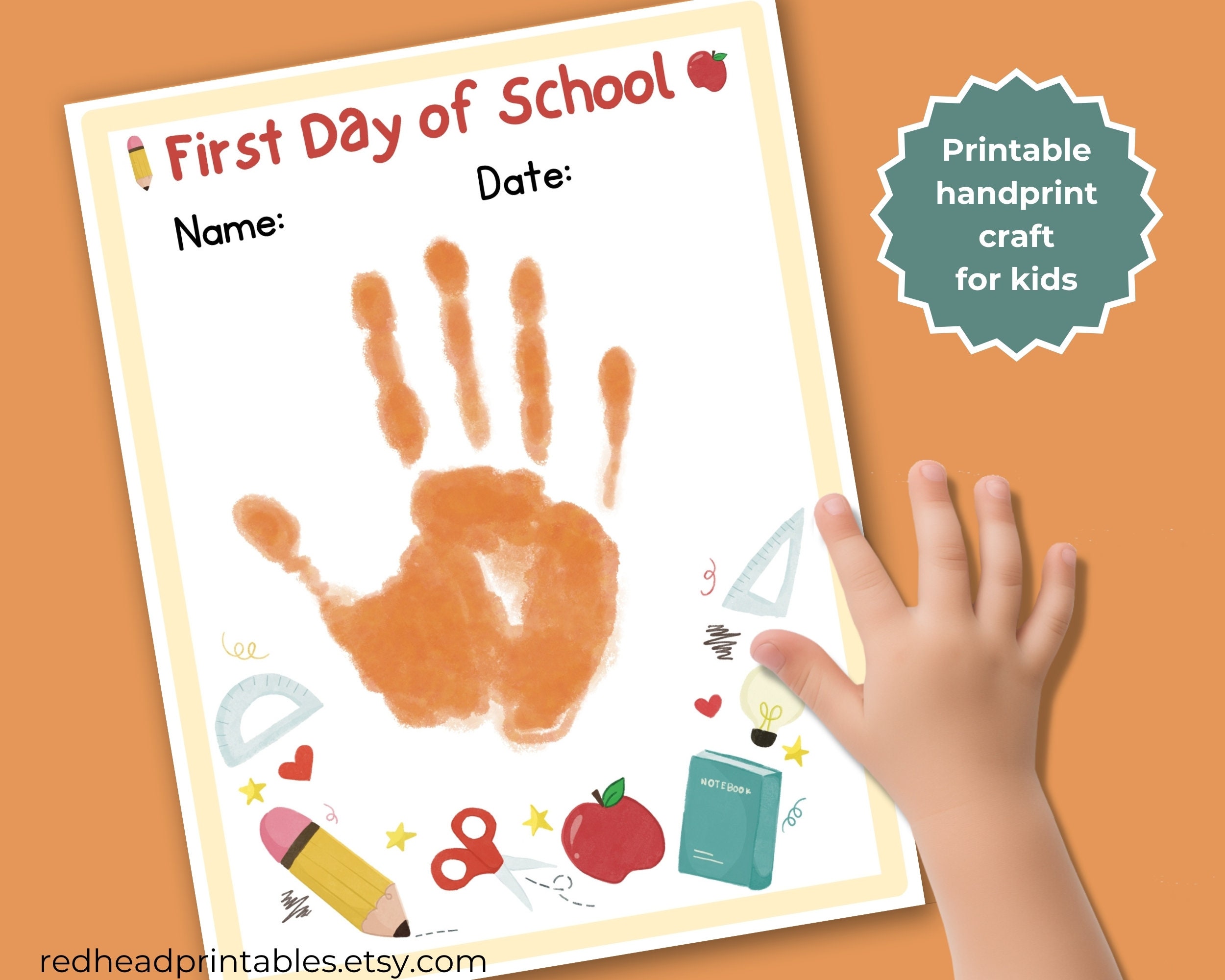 First Day of School Handprint Art, First Day of School Keepsake ...