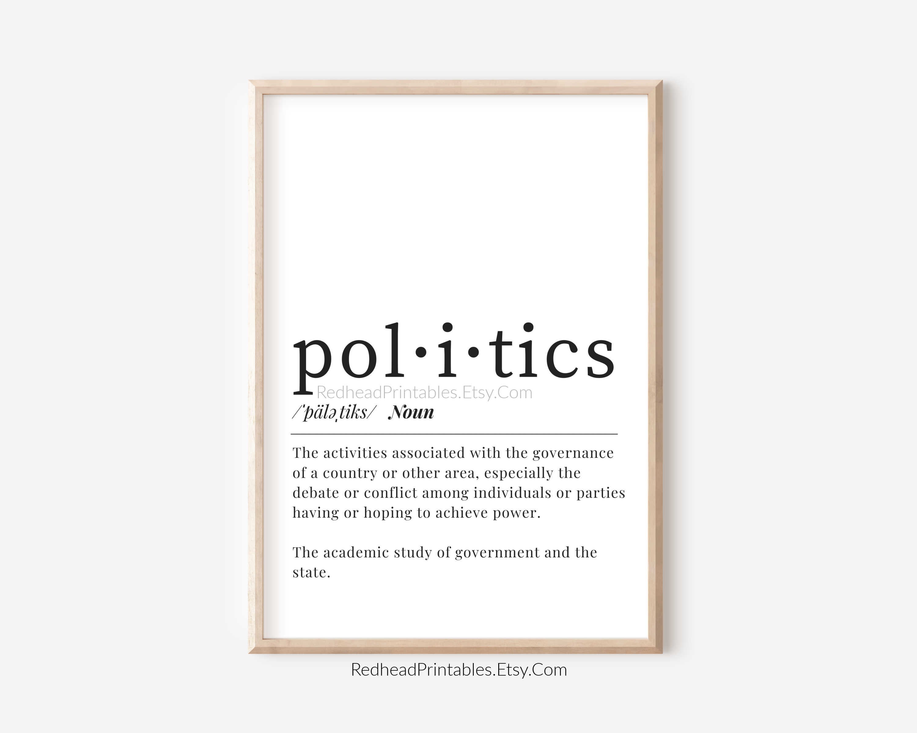 Politics Definition Printable Wall Art, History Classroom, Political ...