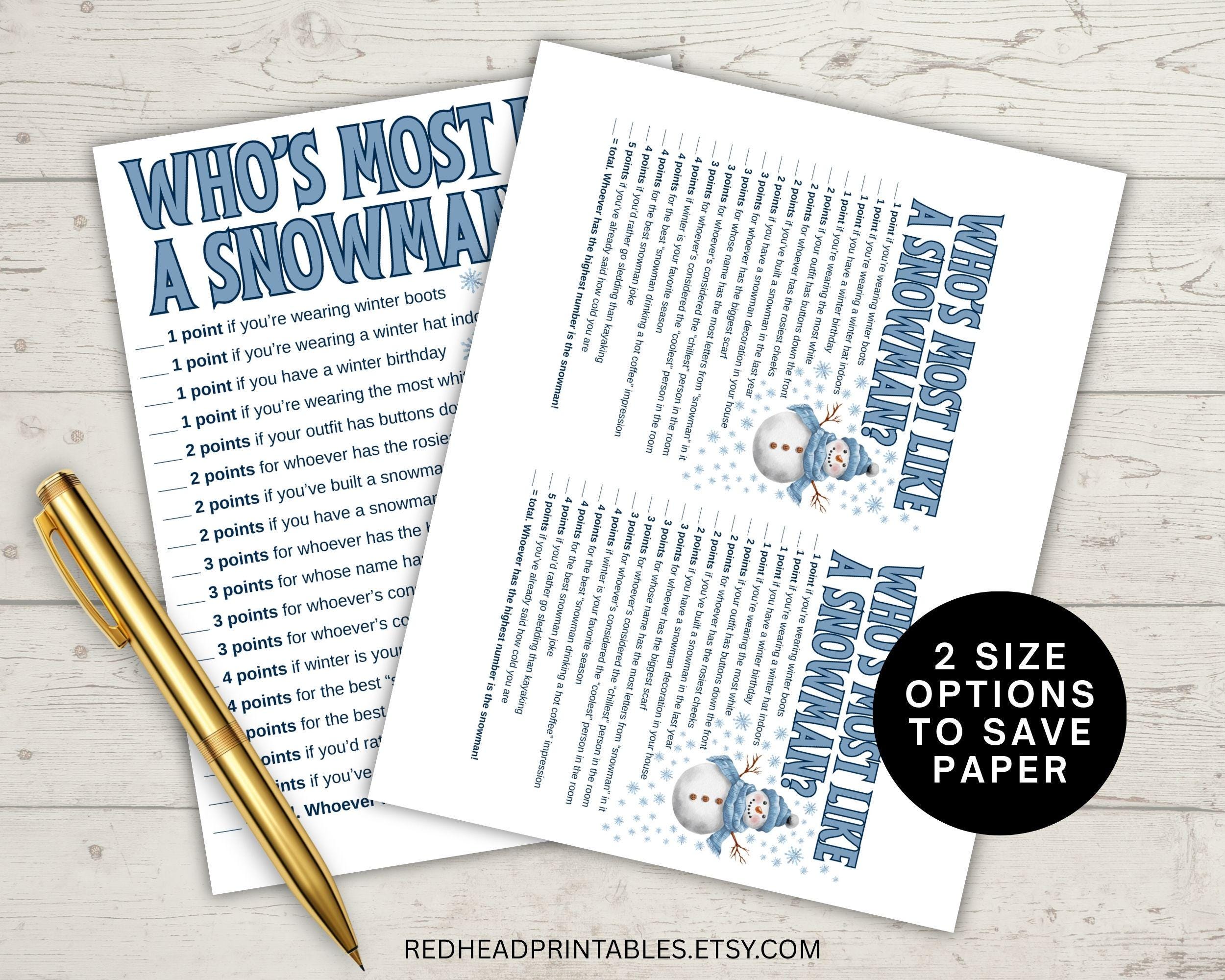 Who's Most Like a Snowman Game Printable, Funny Winter Party Game ...