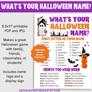 Halloween Party Game Printable, Whats Your Halloween Name Game, Funny ...