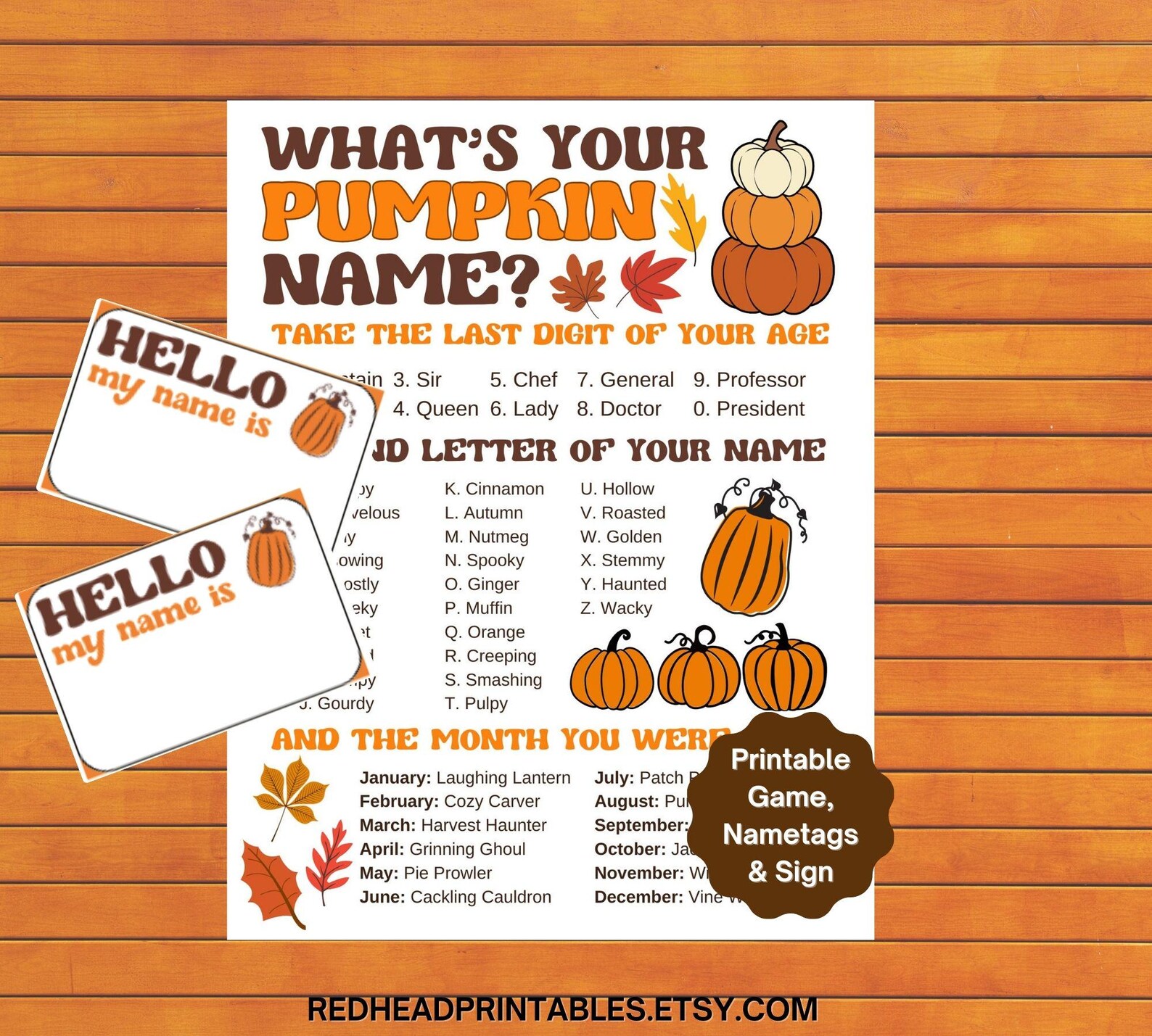 Whats Your Pumpkin Name Game, Printable Fall Party Game, Pumpkin Party ...