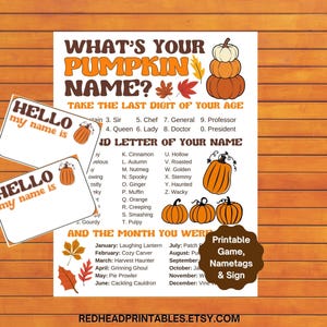 Whats Your Pumpkin Name Game, Printable Fall Party Game, Pumpkin Party ...