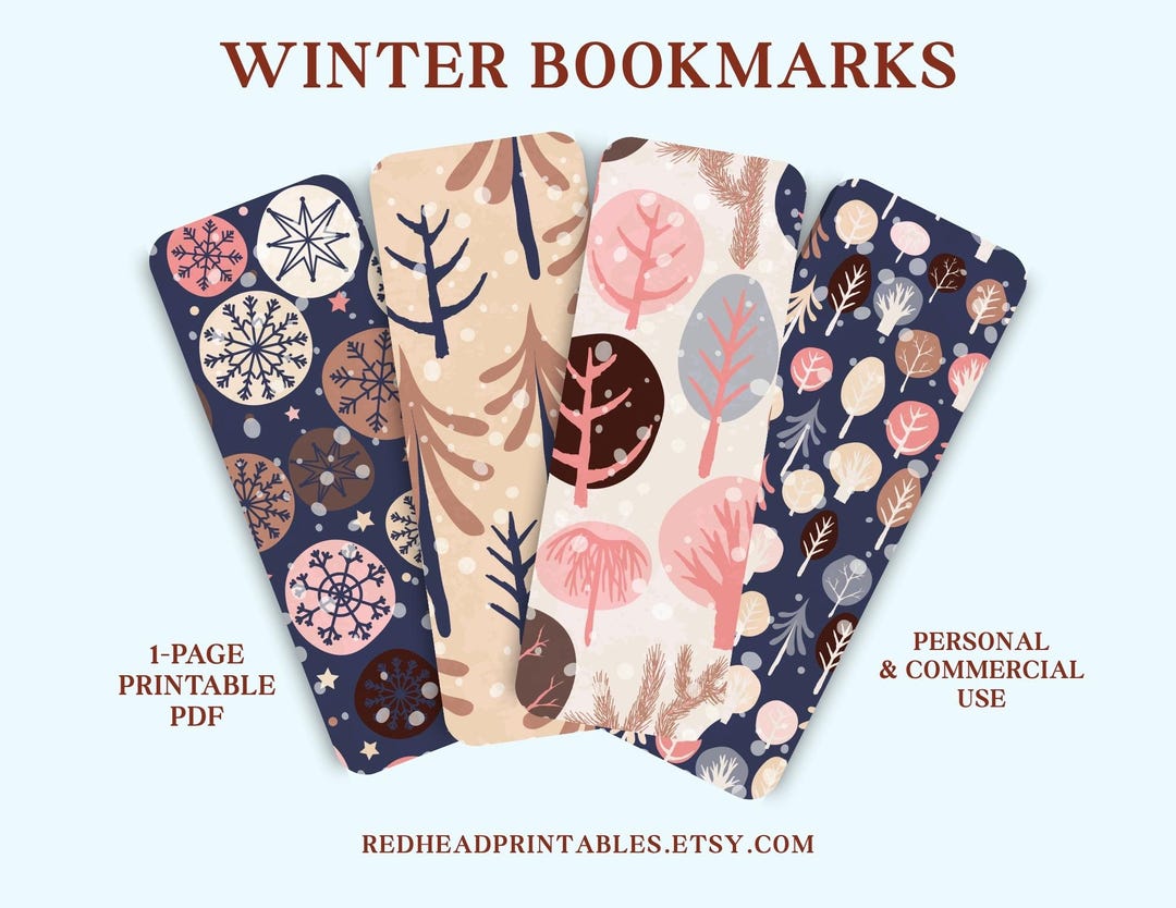 Floral Winter Bookmarks Printable, Cute Winter Solstice Bookmarks Set ...