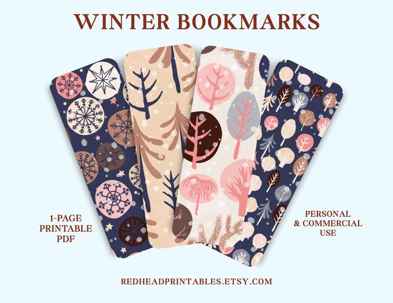 Floral Winter Bookmarks Printable, Cute Winter Solstice Bookmarks Set ...