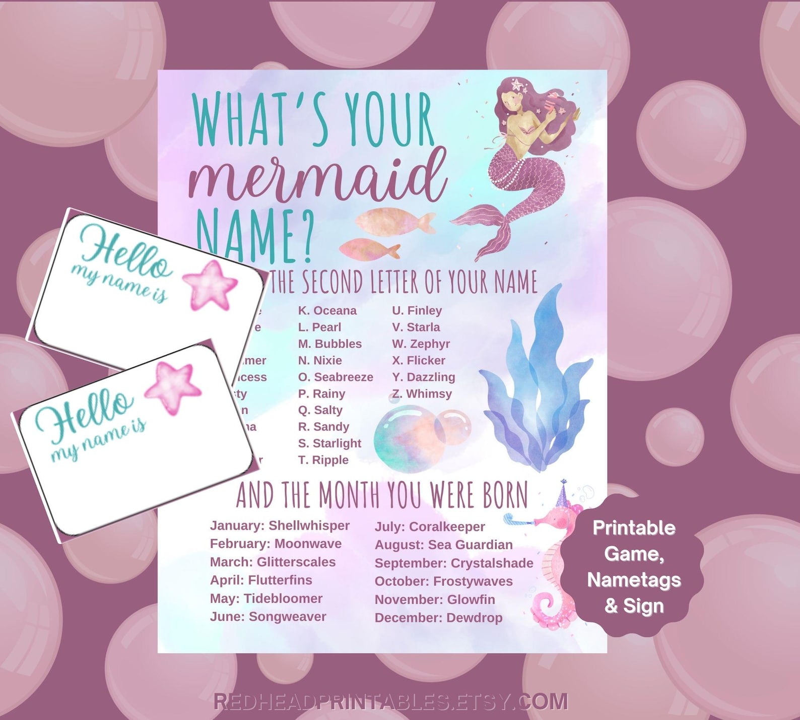 Whats Your Mermaid Name Game, Mermaid Birthday Party Game for Girls ...