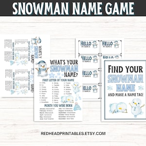 Whats Your Snowman Name Printable Game, Christmas Printable Game ...