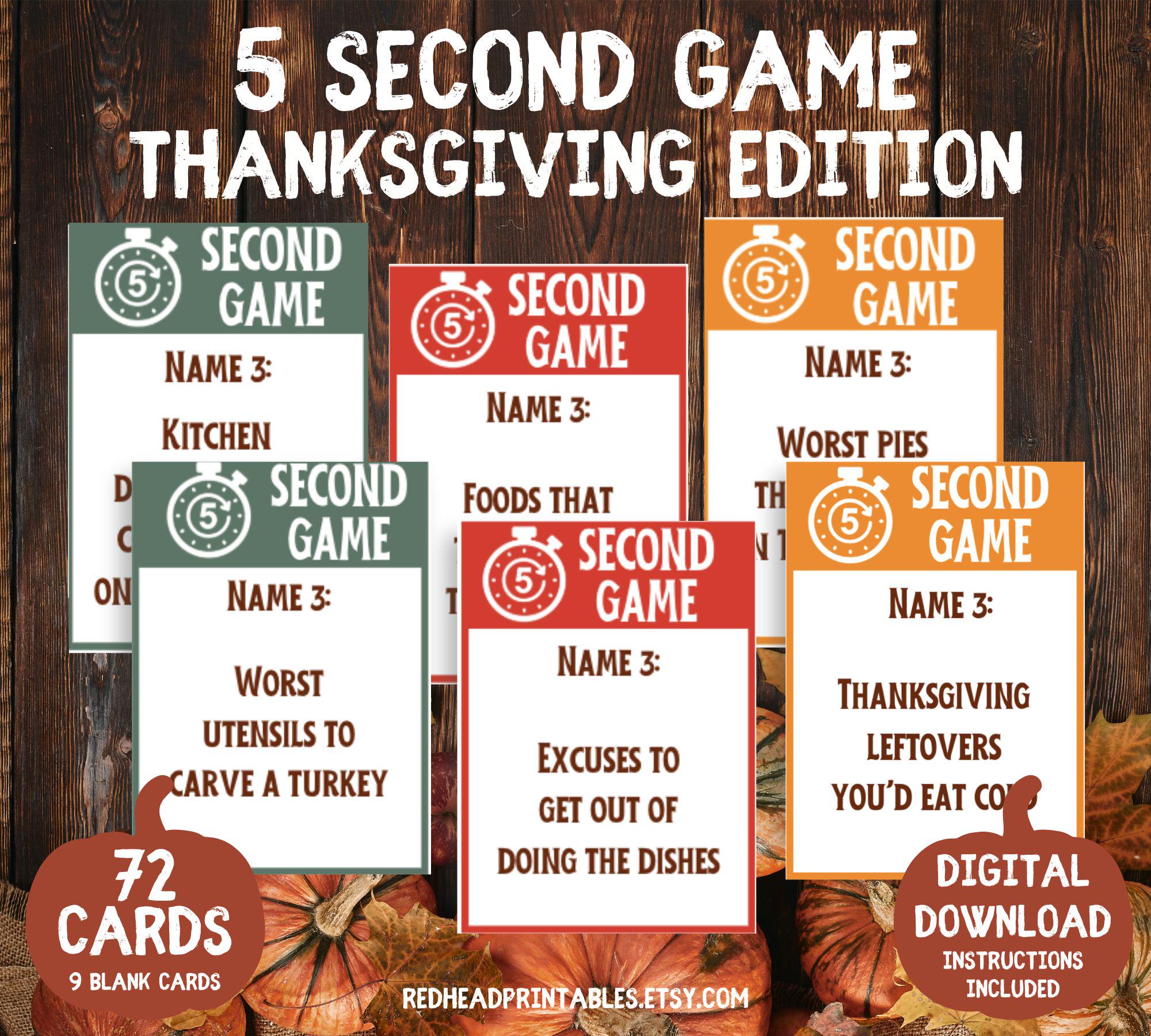 Thanksgiving 5 Second Game Printable, Thanksgiving Party Game, Holiday ...