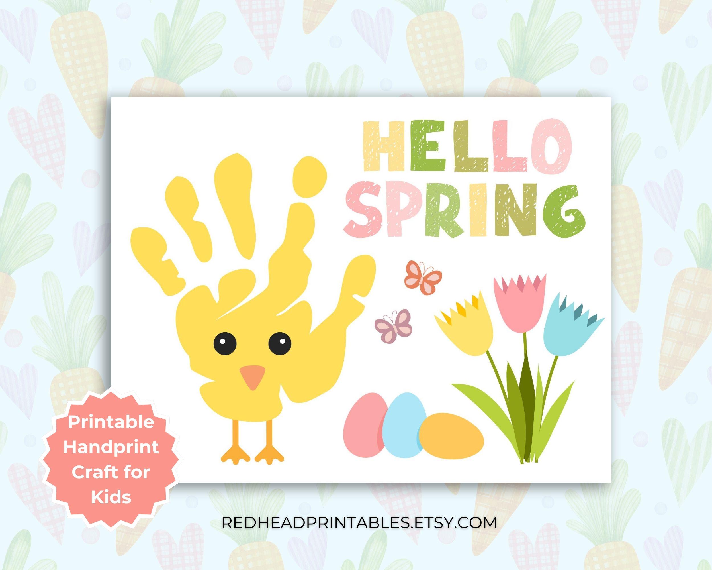 Hello Spring Handprint Craft Kids Printable, Easter Spring Craft for ...