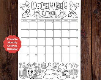 December 2024 Calendar & Coloring Page - Etsy