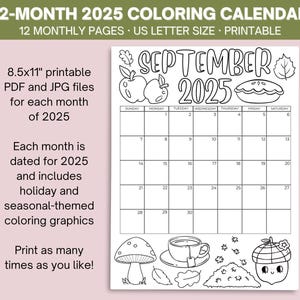 2025 Coloring Calendar 12 Month Bundle, Monthly 2025 Colorable Calendar ...