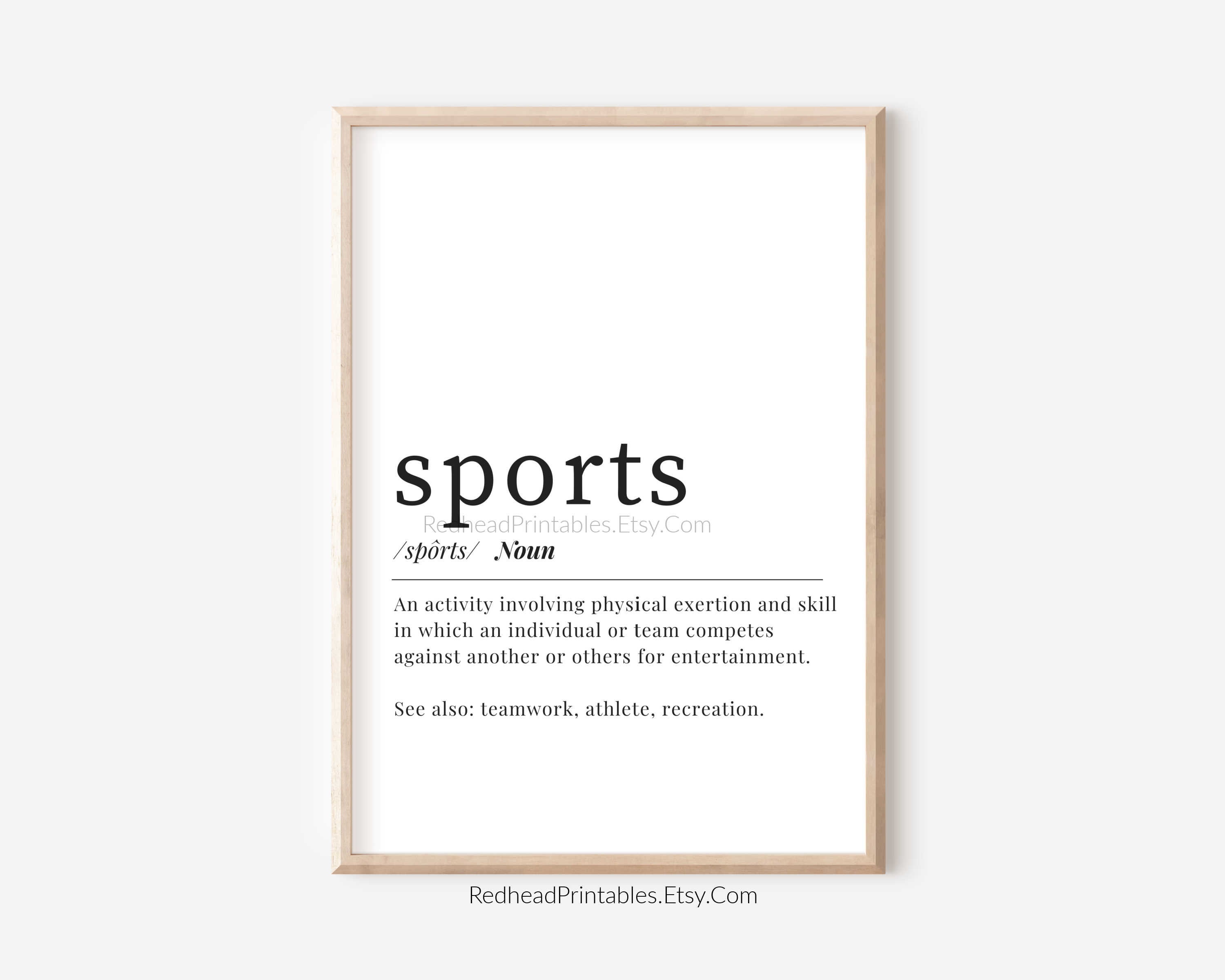 Sports Definition Printable Wall Art, Dictionary Printable Decor, Gym ...