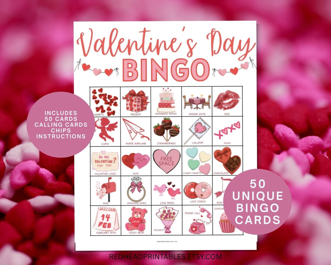 Valentines Day Bingo Game Printable, Valentine Game for Kids, Valentine ...