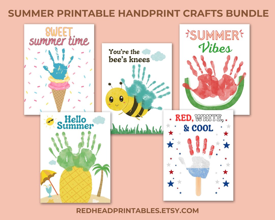 Summer Handprint Crafts Bundle Printables, Summer Art Crafts for Kids ...