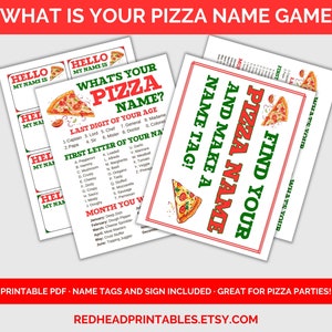 Whats Your Pizza Name Printable Game With Nametags and Sign, Pizza ...