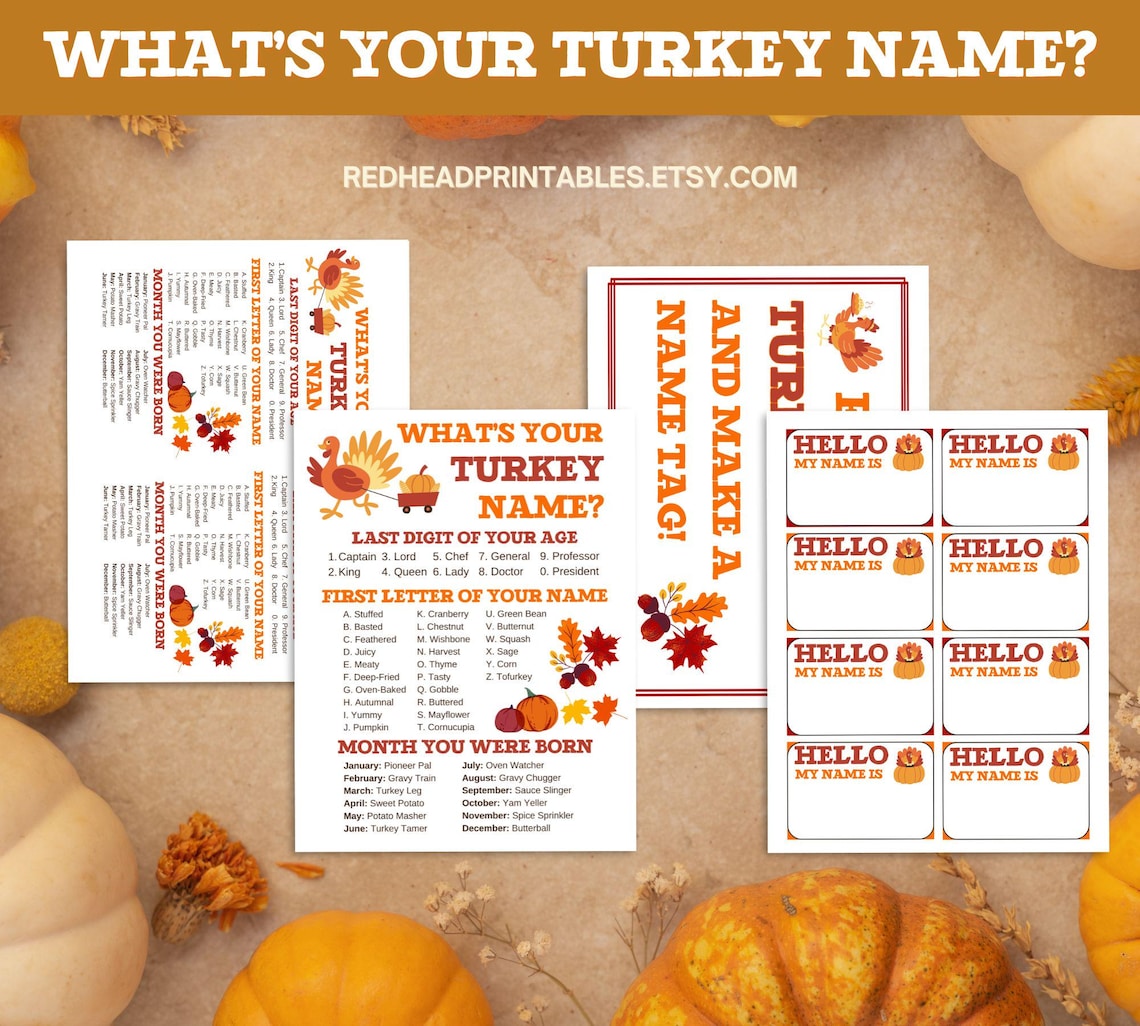 Whats Your Turkey Name Printable Game, Thanksgiving Game Printable ...