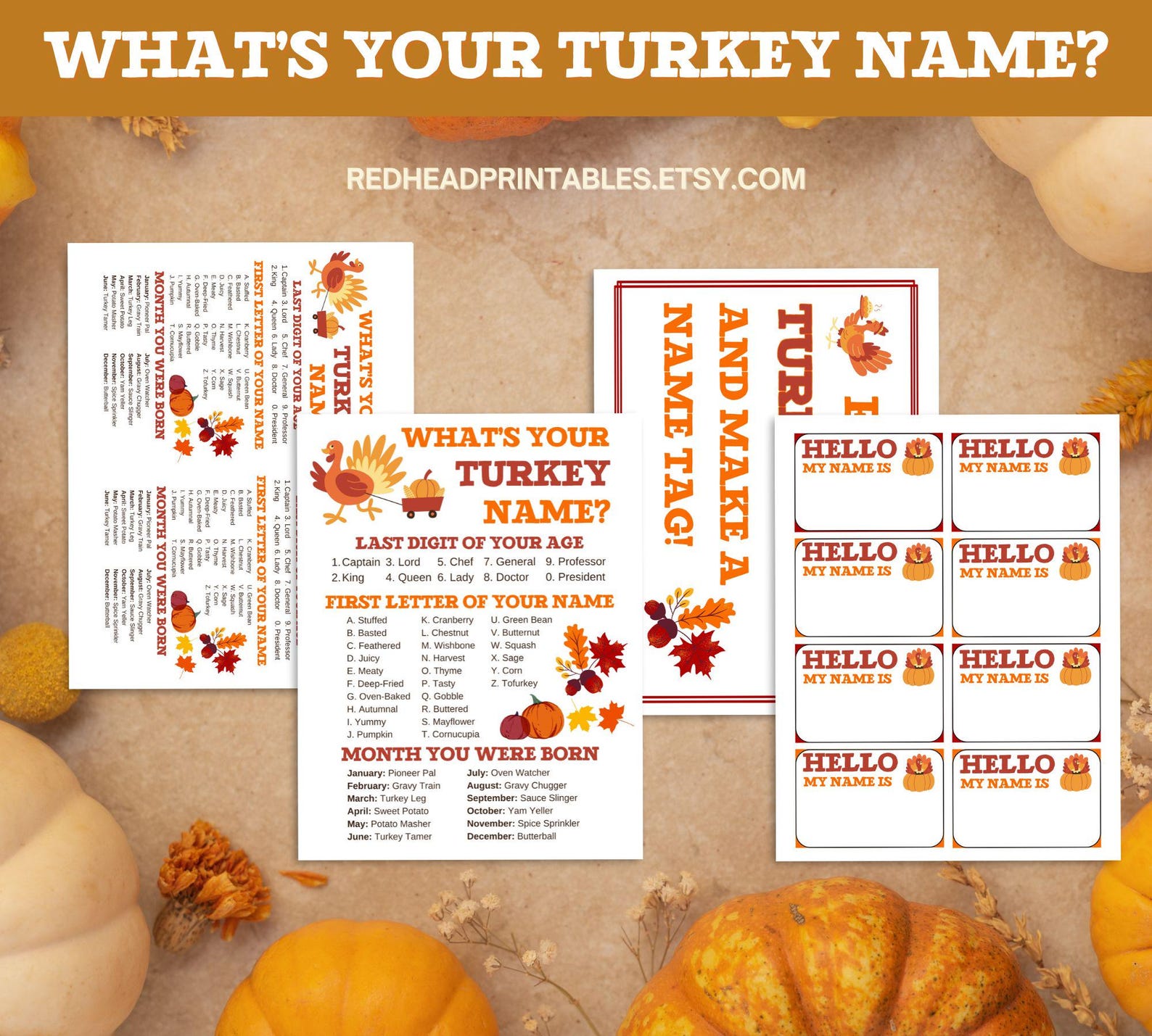 Whats Your Turkey Name Printable Game, Thanksgiving Game Printable ...