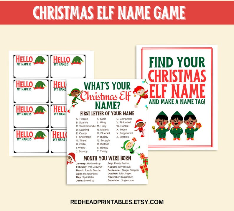 Whats Your Christmas Elf Name Game Printable, Christmas Party Game ...