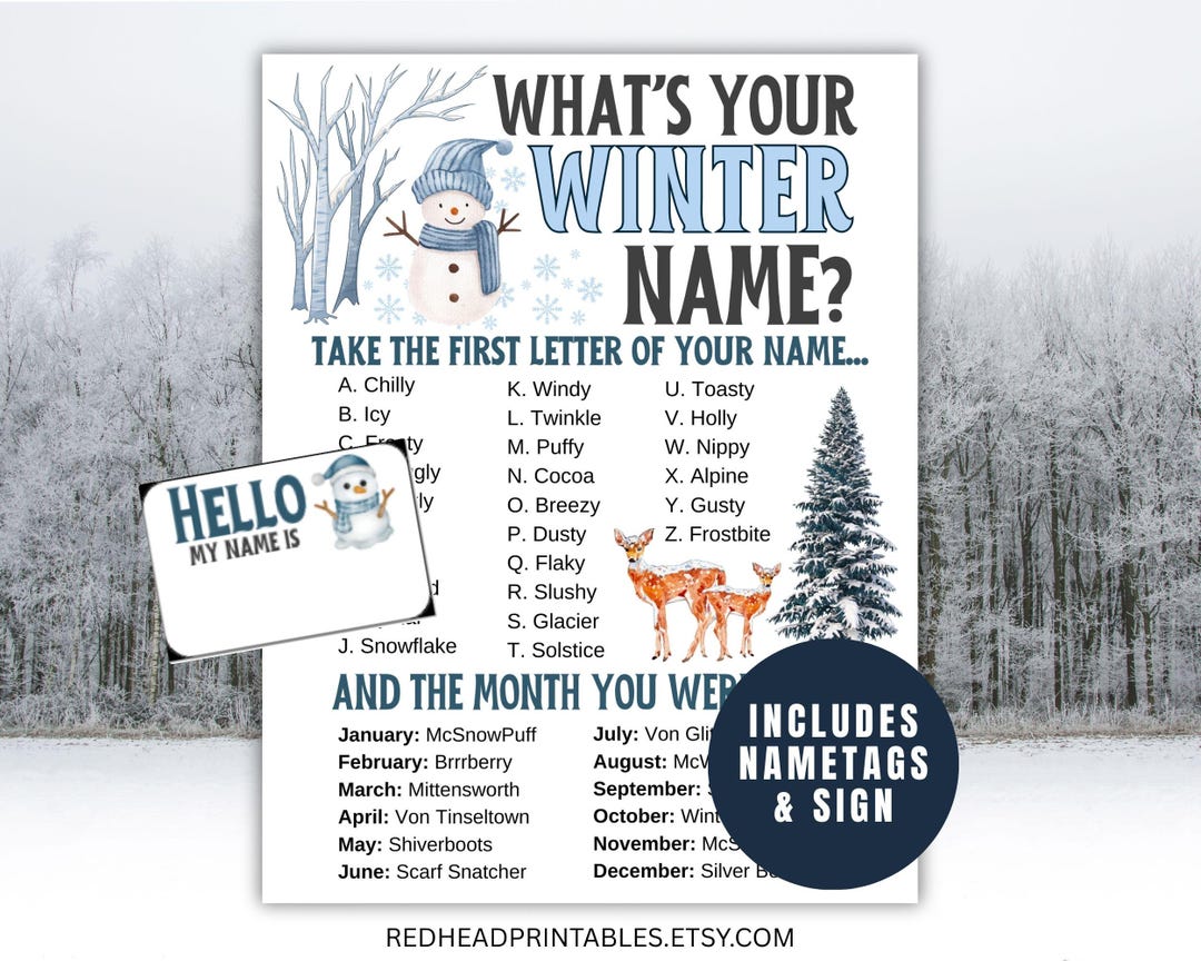 Whats Your Winter Name Game, Winter Game Printable, Winter Classroom ...