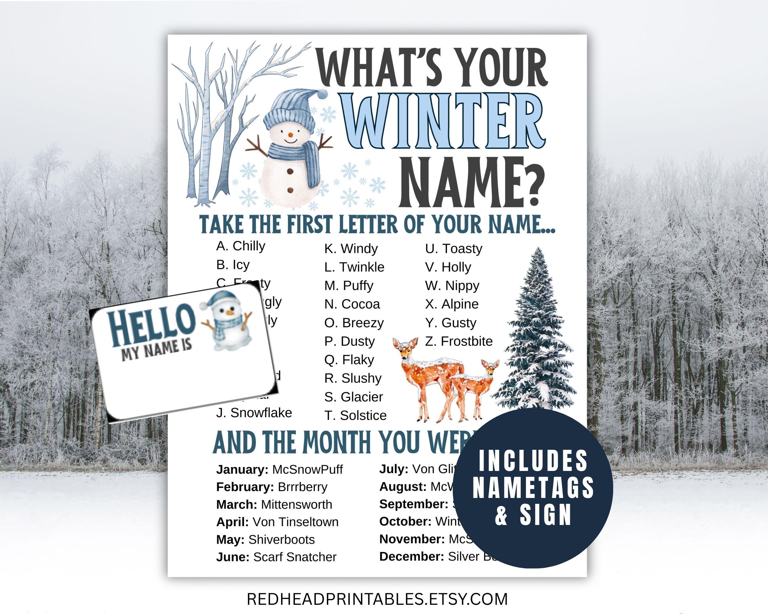 Whats Your Winter Name Game, Winter Game Printable, Winter Classroom ...