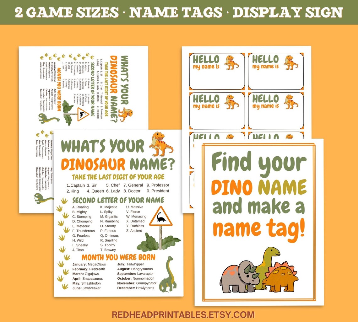Whats Your Dinosaur Name Game Printable, Dinosaur Birthday Game ...