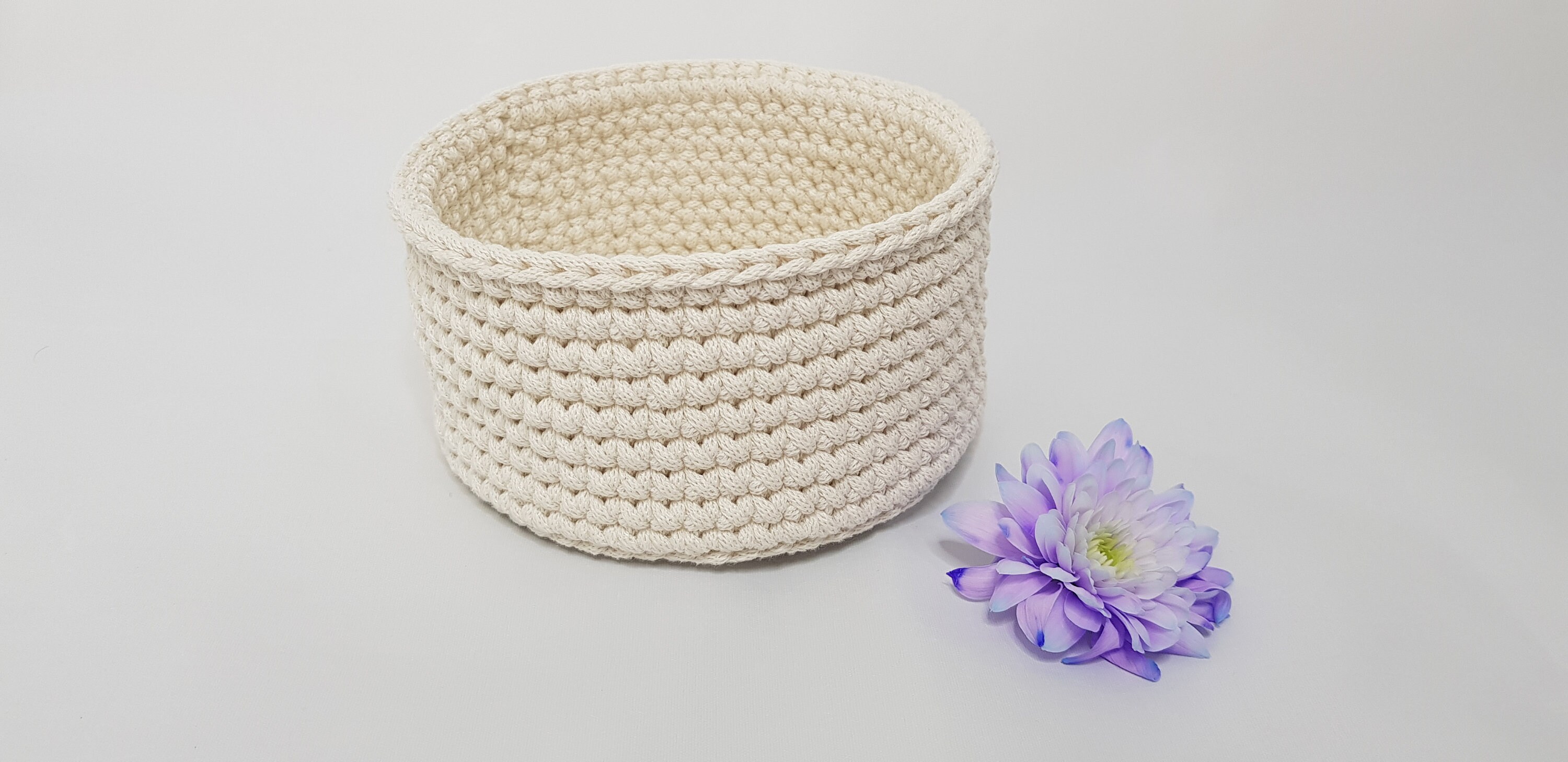 Set of 3 storage baskets, cream crochet baskets, bathroom storage and ...