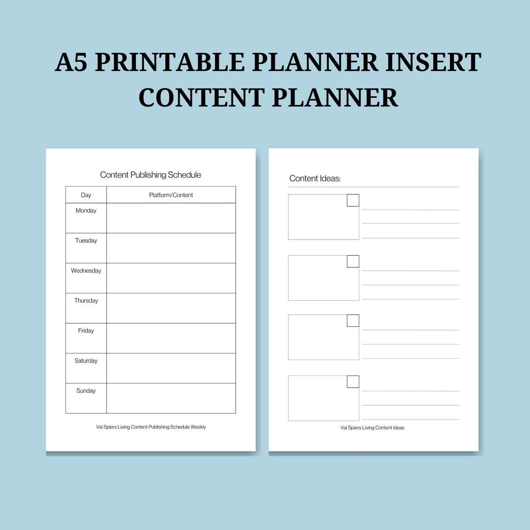 A5 Printable Content Planner Inserts, Monday Start, Weekly Overview ...