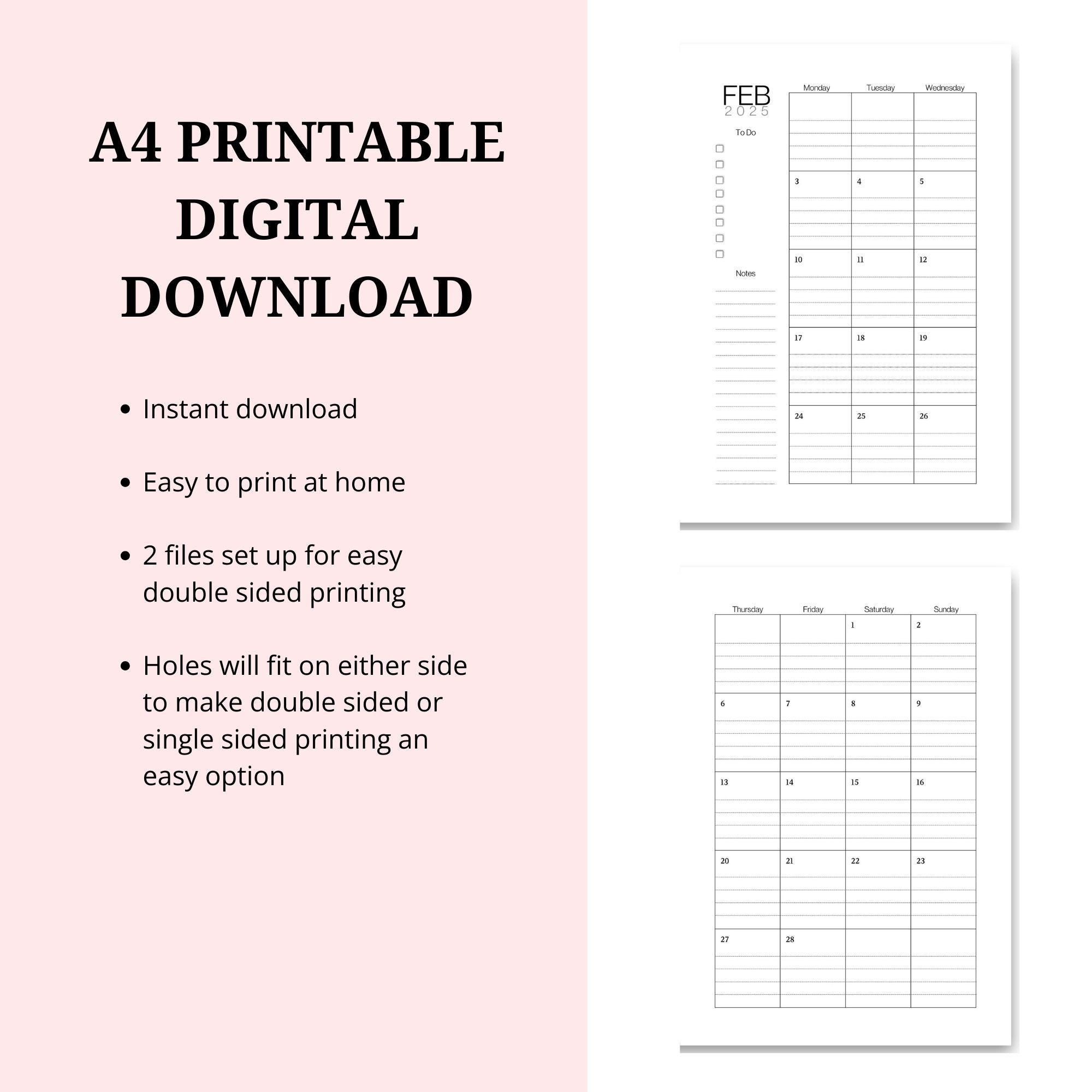 2025 Month Over 2 Pages Planner Inserts, Printable A4 Size, Minimalist ...