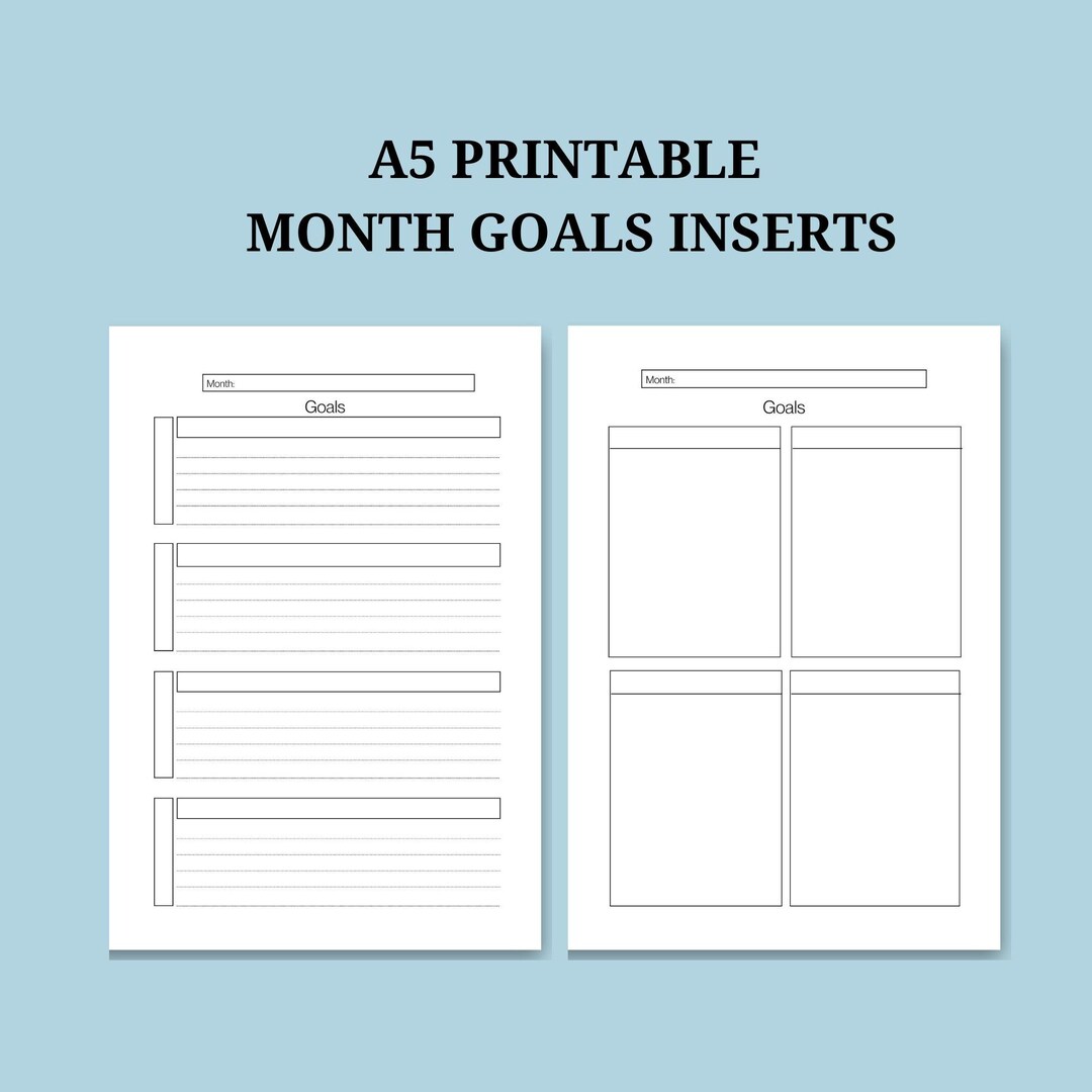 A5 Planner Insert, Monthly Goals and Bonus Goals Support Worksheet ...