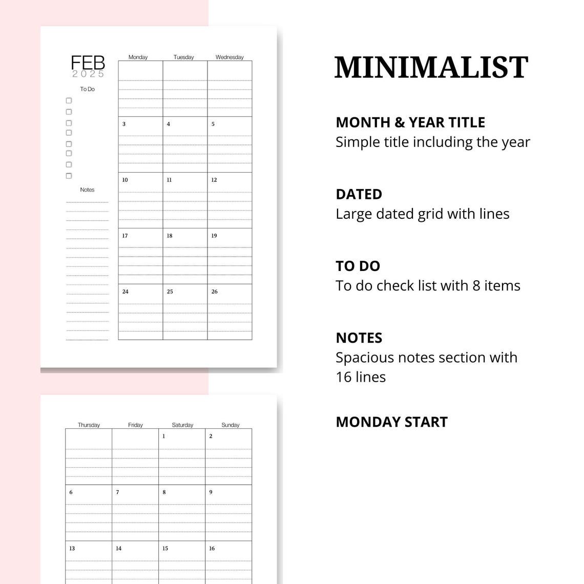 2025 Month Over 2 Pages Planner Inserts, Printable A4 Size, Minimalist ...