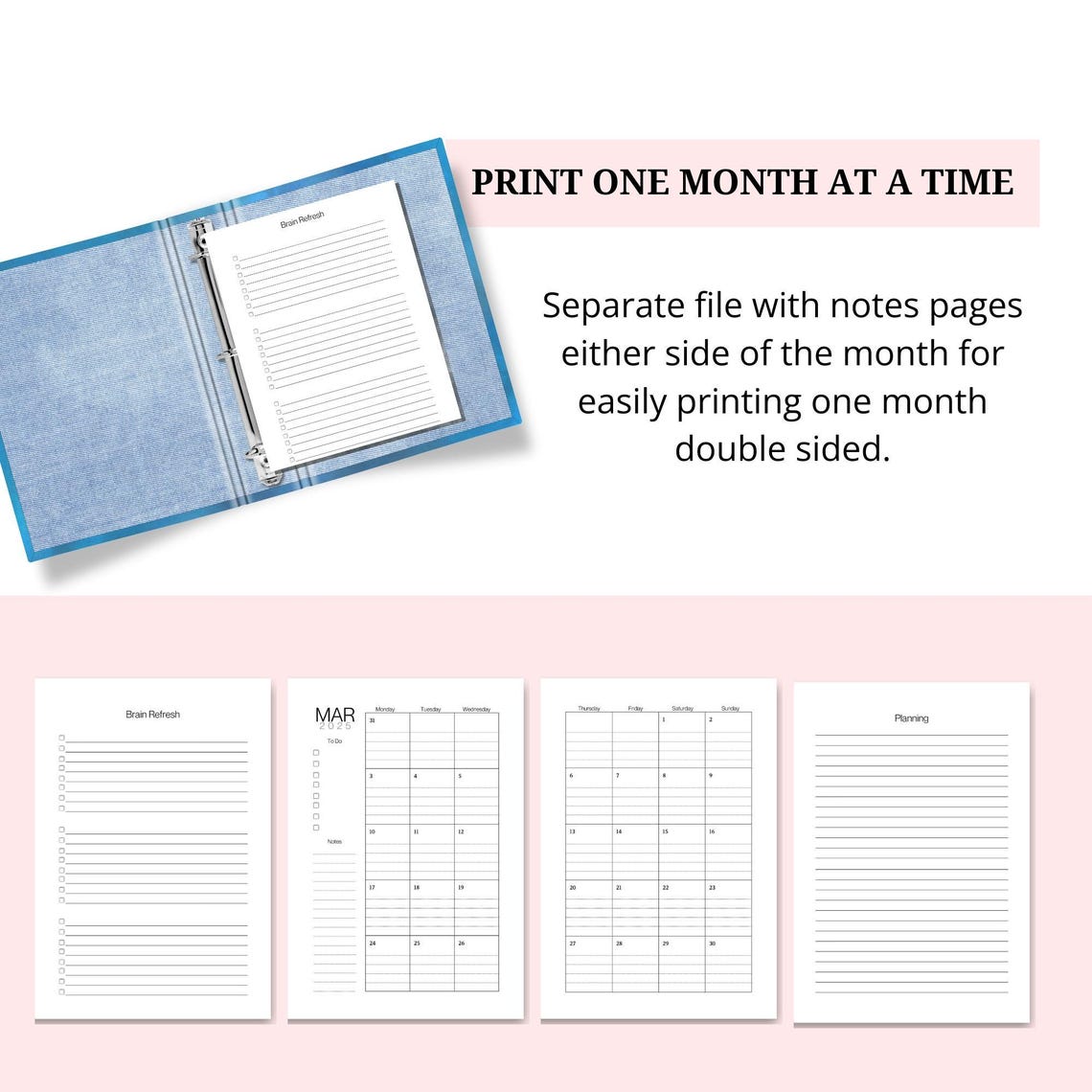 2025 Month Over 2 Pages Planner Inserts, Printable A4 Size, Minimalist ...