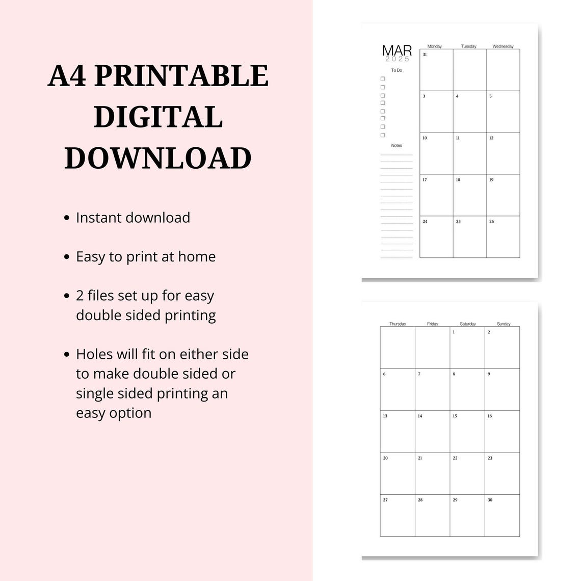 2025 Month Over 2 Pages Planner Inserts, Printable A4 Size, Minimalist ...