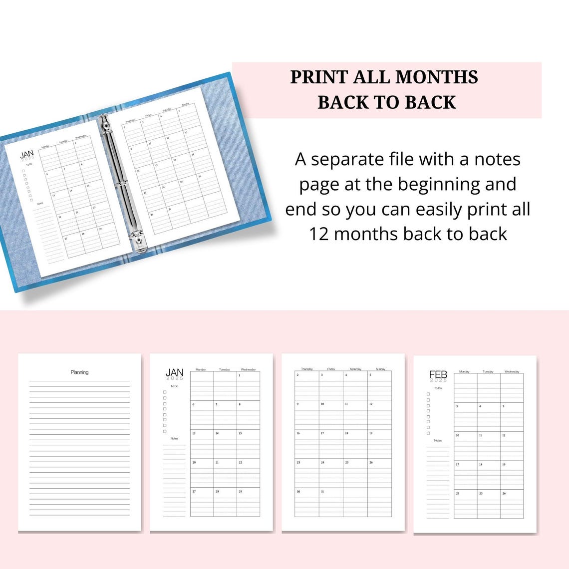 2025 Month Over 2 Pages Planner Inserts, Printable A4 Size, Minimalist ...
