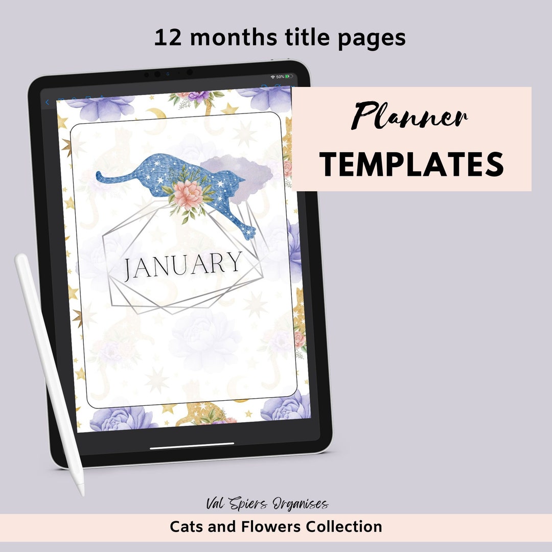 Planner Templates, Digital Planner Month Title Page Dividers, Cats and ...