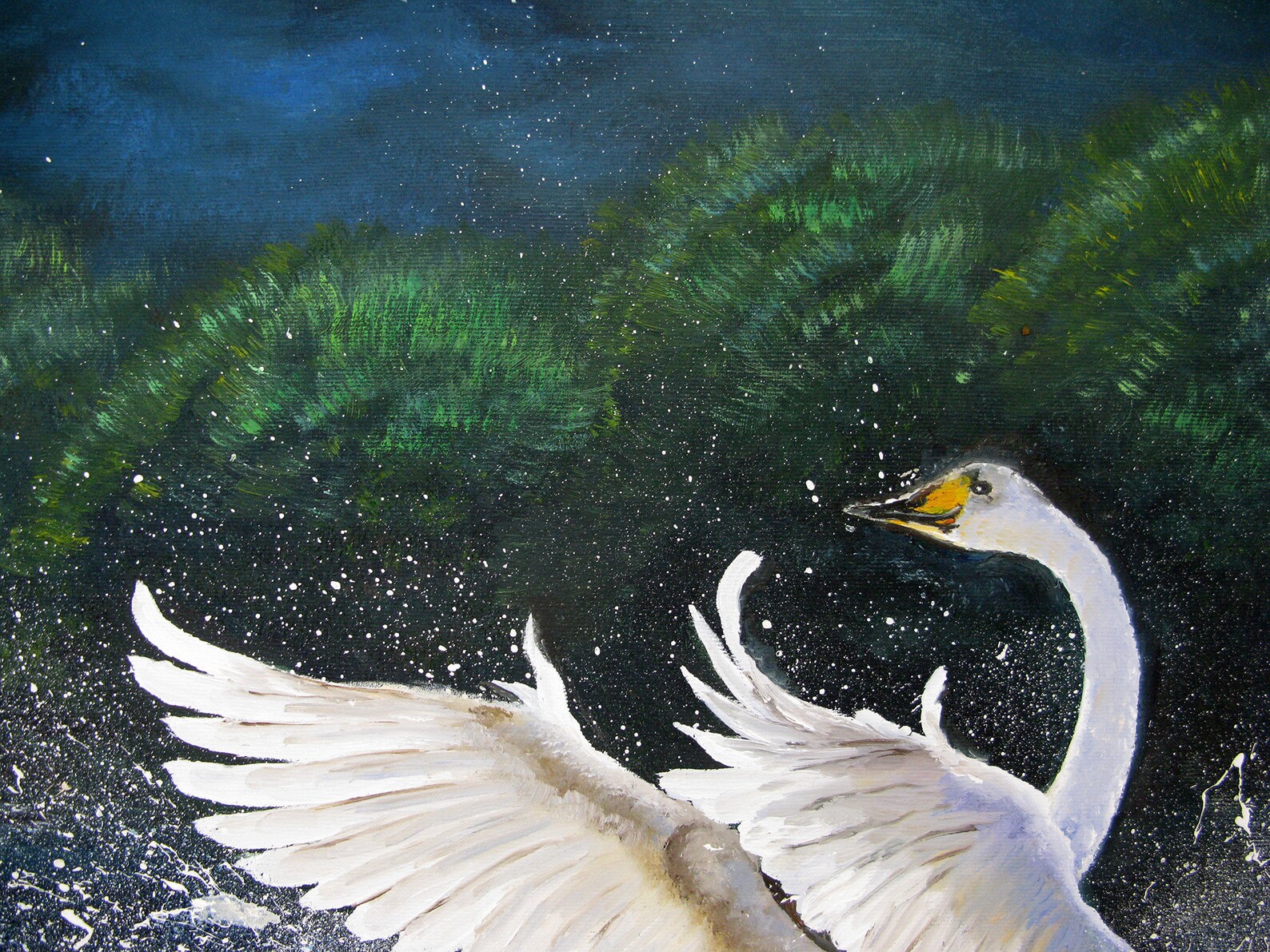 Swan Painting Bird Original Art White Swan Artwork Lake Wall | Etsy