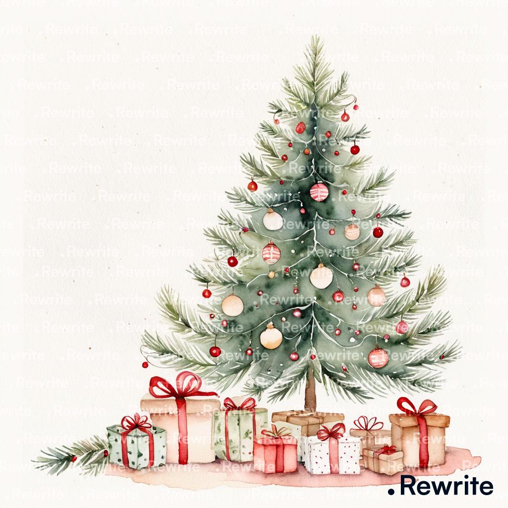 10 Watercolor Christmas Tree With Gifts Clipart, Vintage Holiday Decor ...