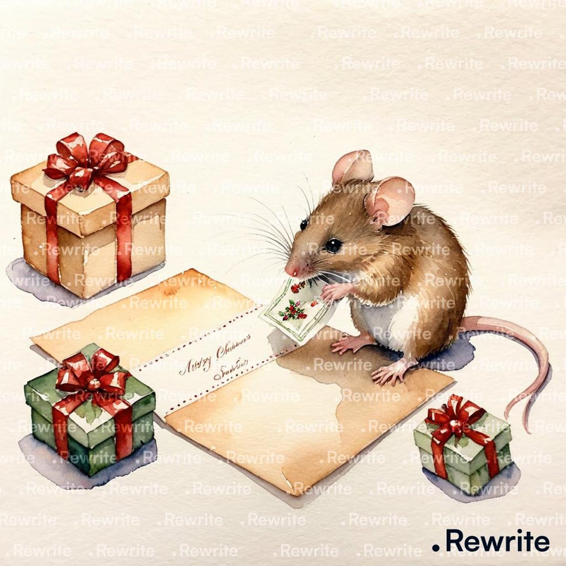12 Christmas Mouse Clipart, Cute Watercolor Holiday Mice, Festive ...