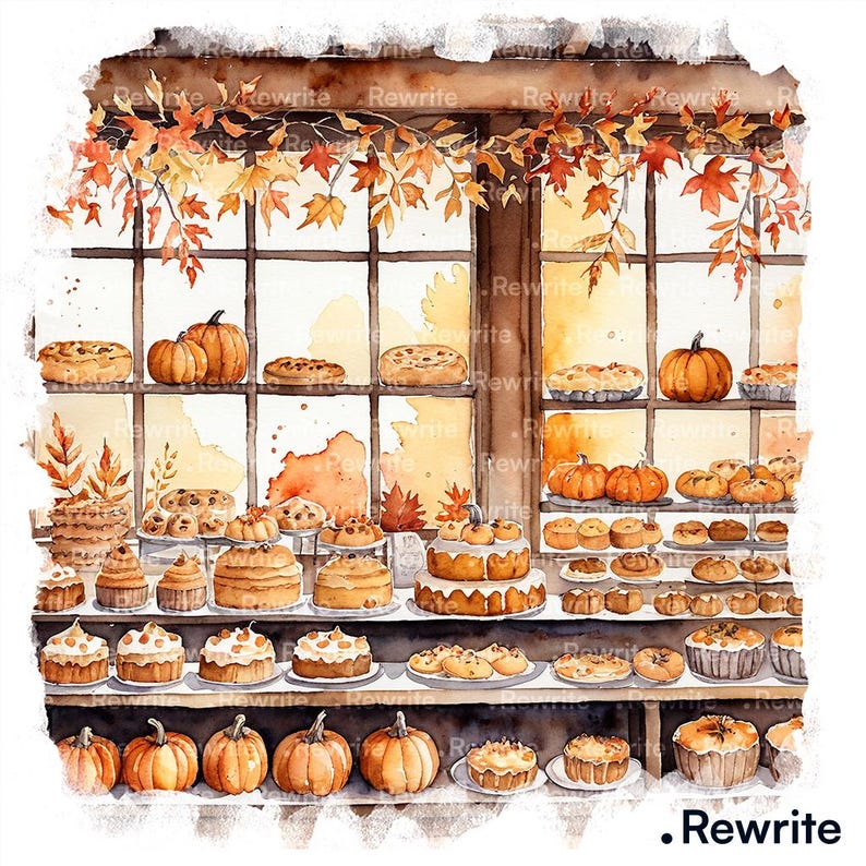 8 Cozy Autumn Bakery Clipart, Watercolor Fall Pastries & Pumpkin Pie ...