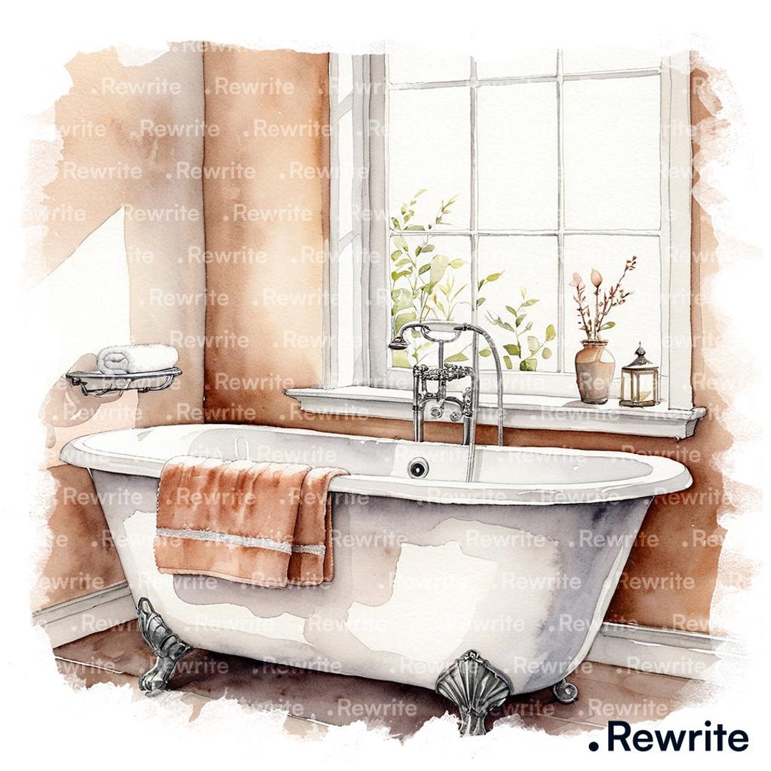 10 Vintage Bathtub Clipart, Shabby Chic Bathroom Clipart | Printable ...