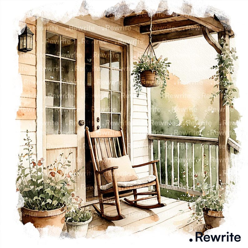 10 Cottagecore Porch Clipart, Rustic Farmhouse Front Door, Watercolor ...