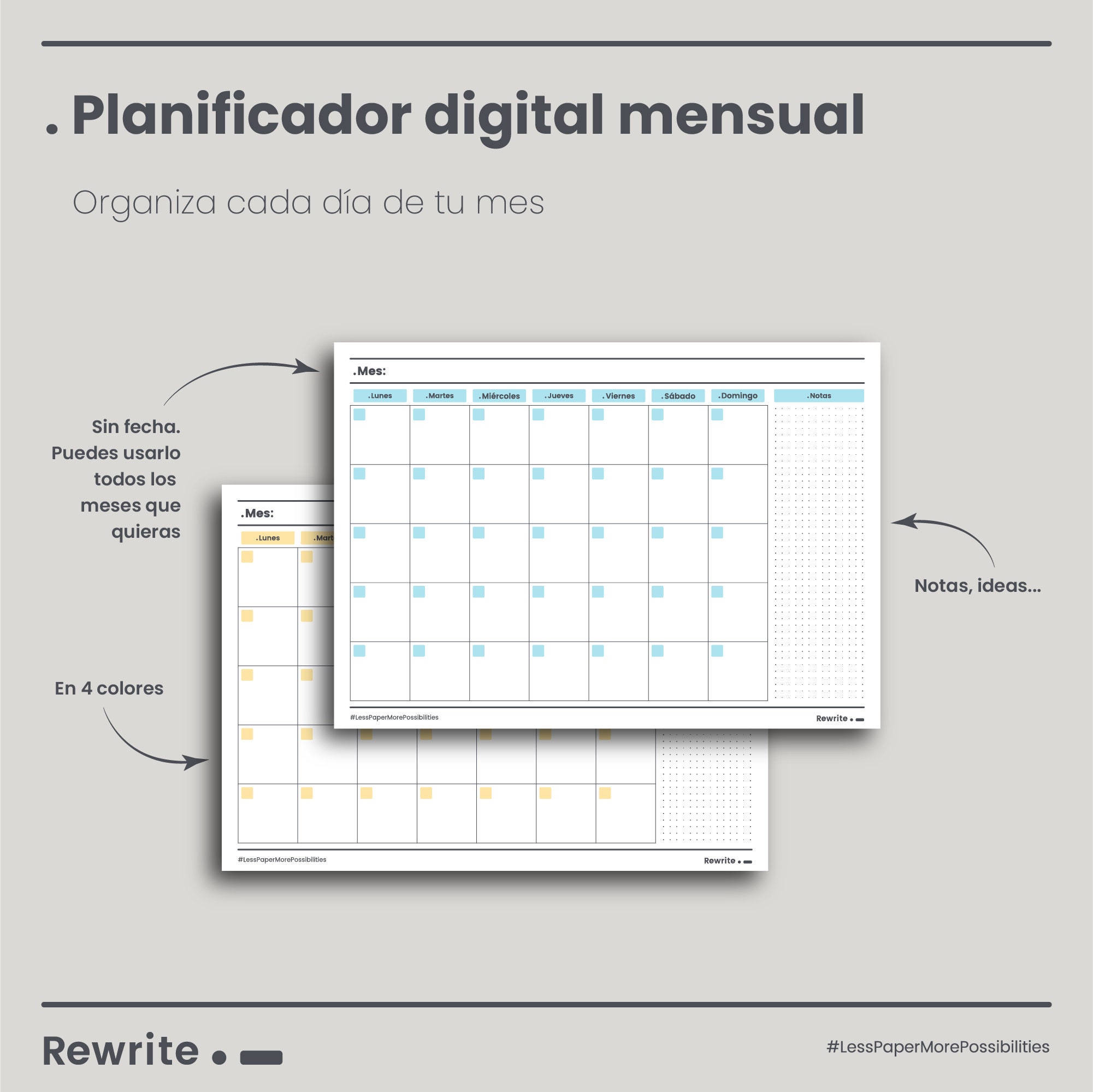 Monthly Digital Planner. Horizontal Digital Planner. Planner in Spanish ...