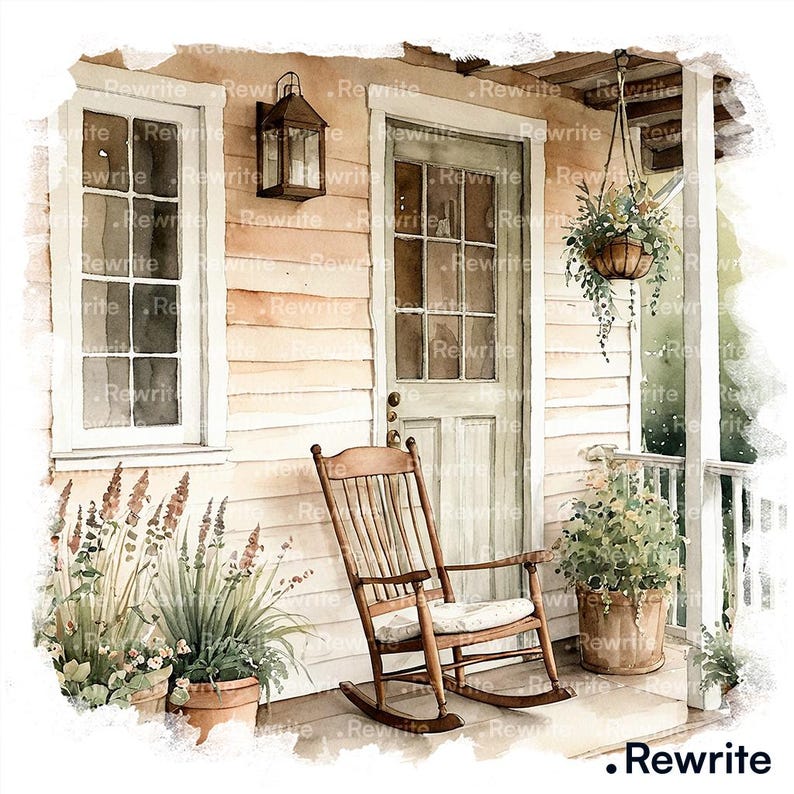 10 Cottagecore Porch Clipart, Rustic Farmhouse Front Door, Watercolor ...