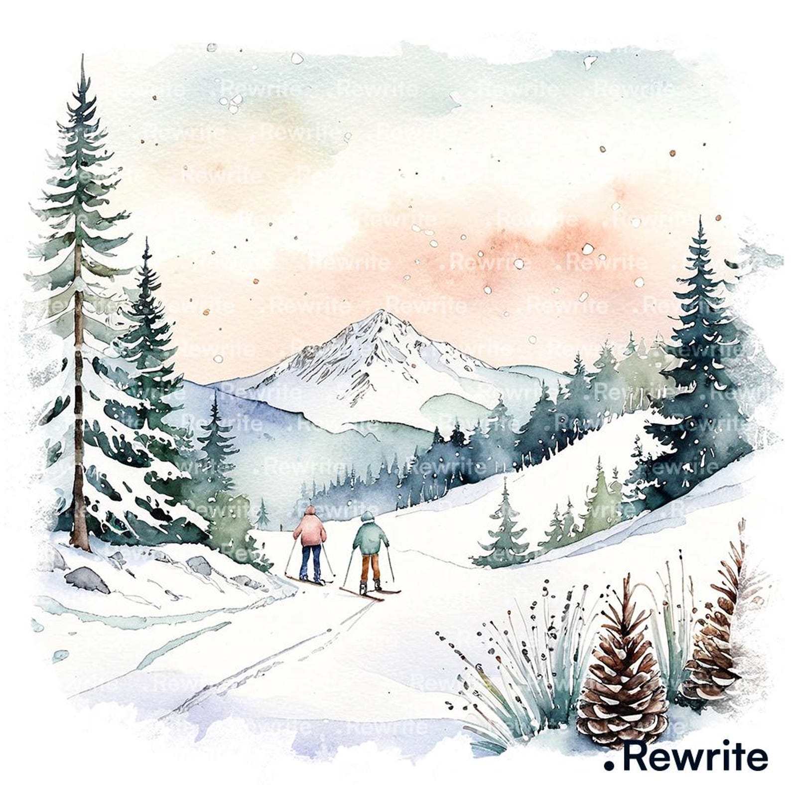 12 Watercolor Ski Slope Clipart, Snowy Mountain Landscapes and Winter ...