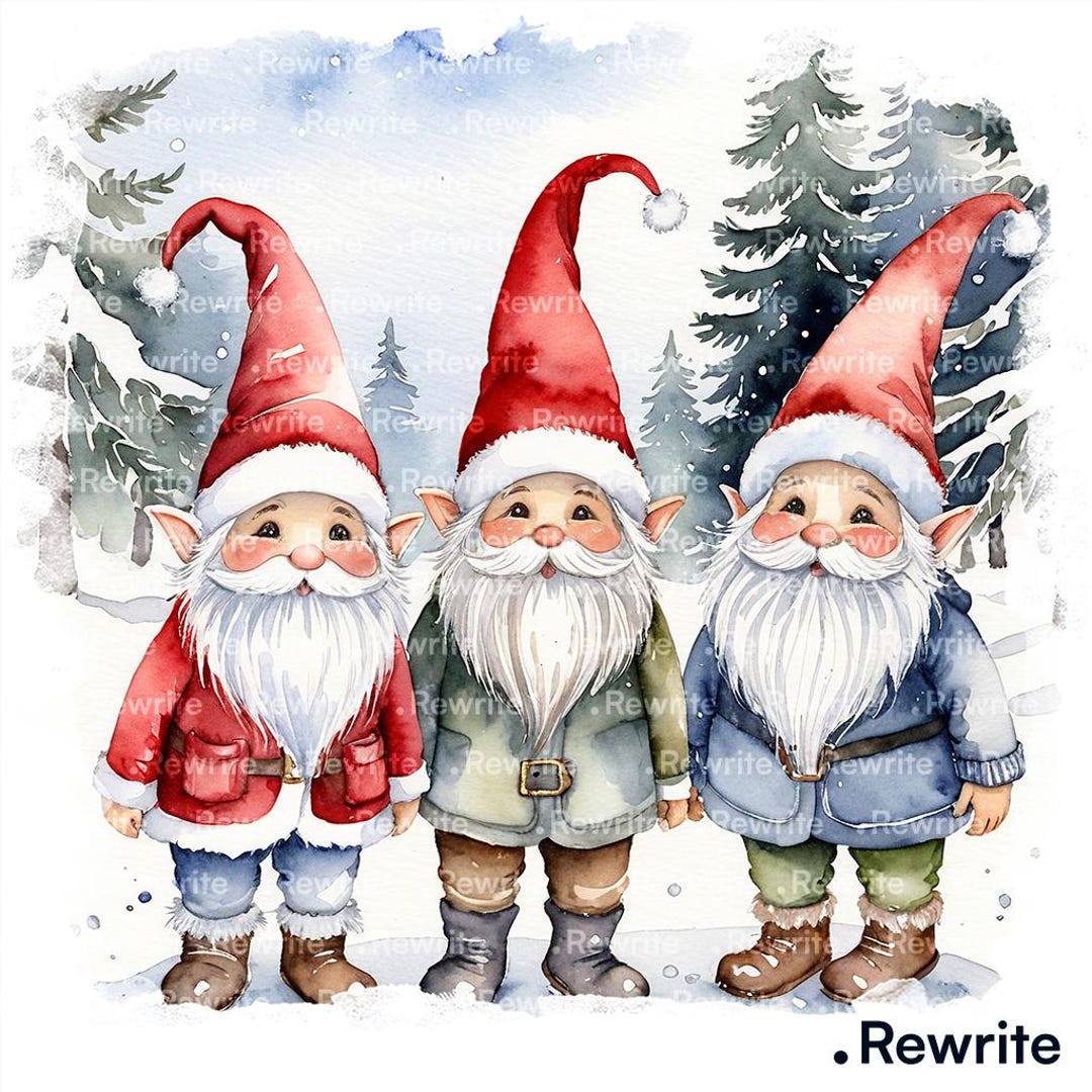 10 Christmas Gnomes Clipart, Watercolor Christmas Gnomes for ...