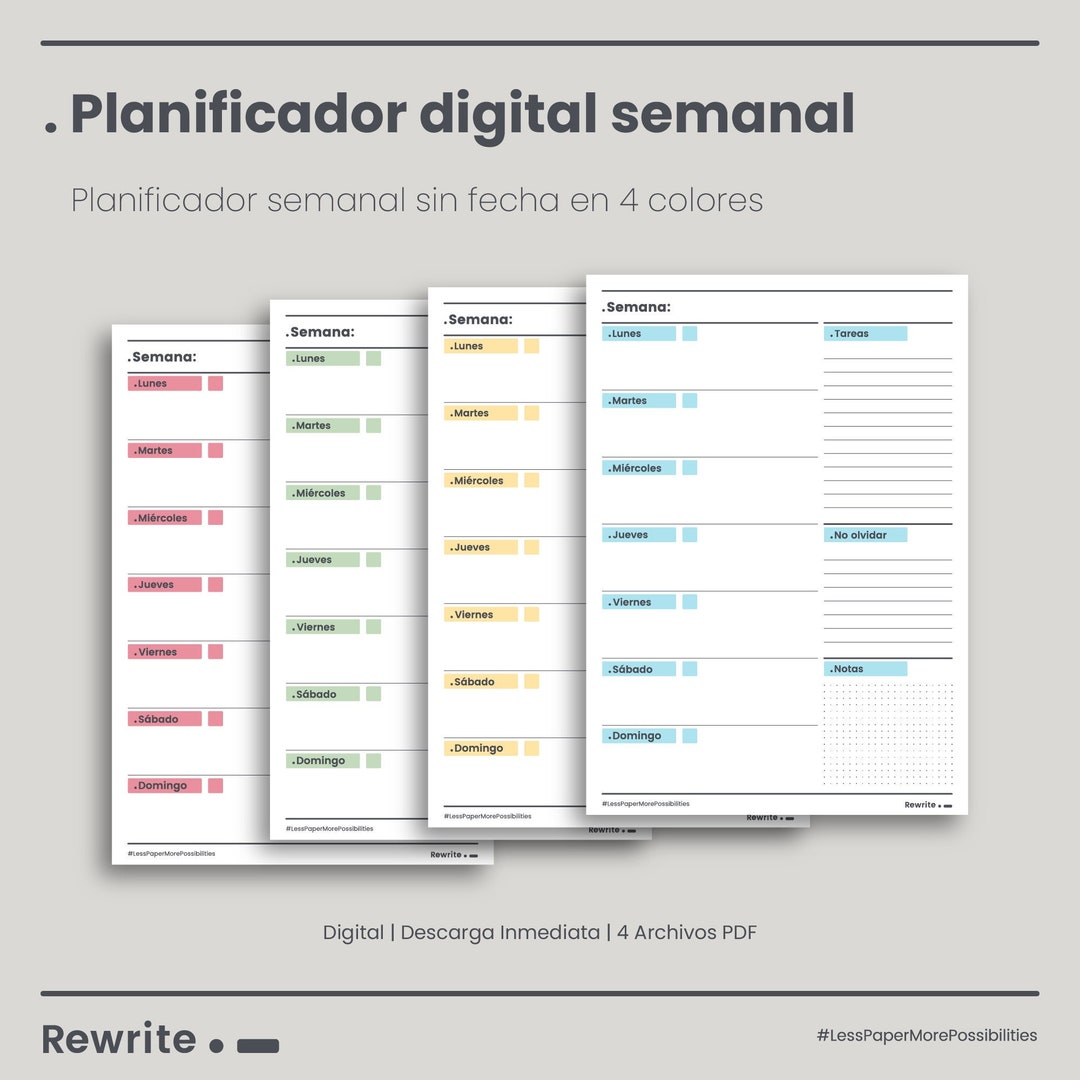 Weekly Digital Planner. Vertical Digital Planner. Planner in Spanish. 4 ...