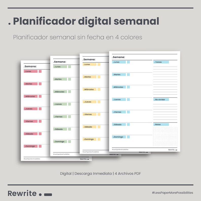 Weekly Digital Planner. Vertical Digital Planner. Planner in Spanish. 4 ...