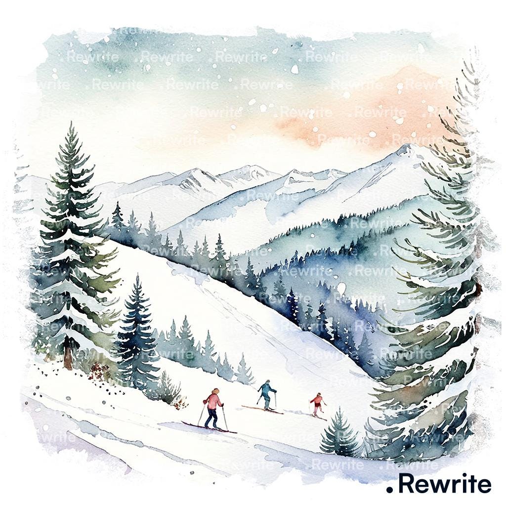 12 Watercolor Ski Slope Clipart, Snowy Mountain Landscapes and Winter ...