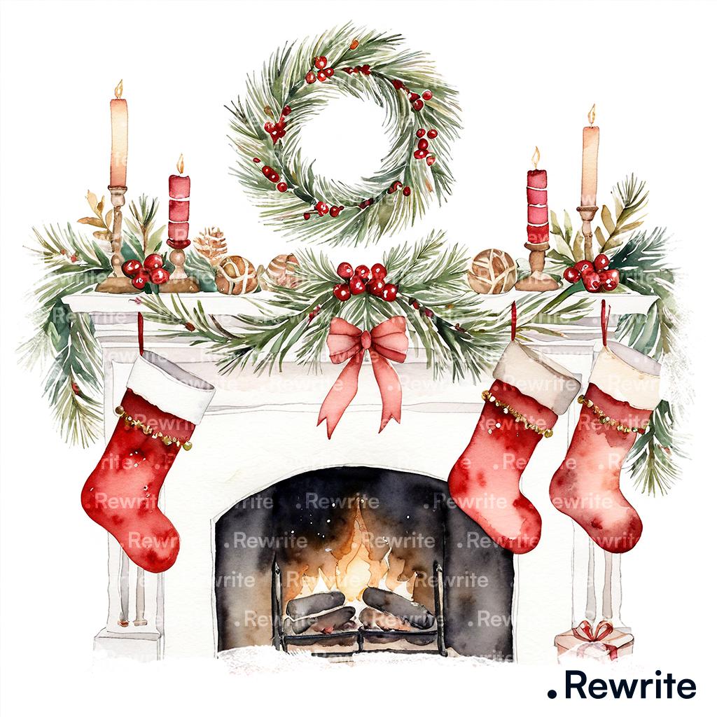 10 Christmas Fireplace Stockings Clipart, Cozy Watercolor Holiday ...