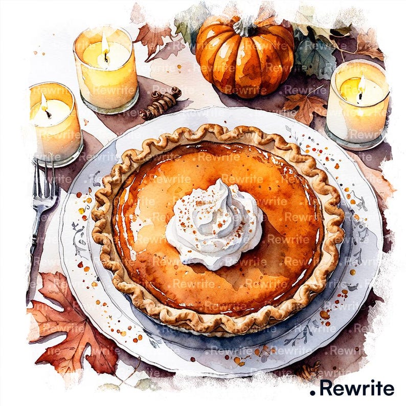 8 Pumpkin Pie Clipart, Watercolor Pumpkin Pie, Fall Dessert Clipart ...