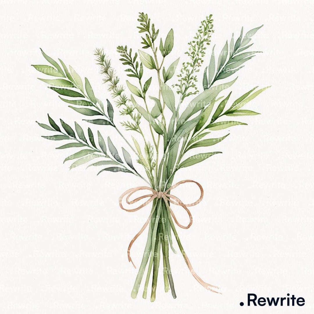 10 Botanical Herbs Bunch Clipart, Watercolor Tied Herb Bundle With ...