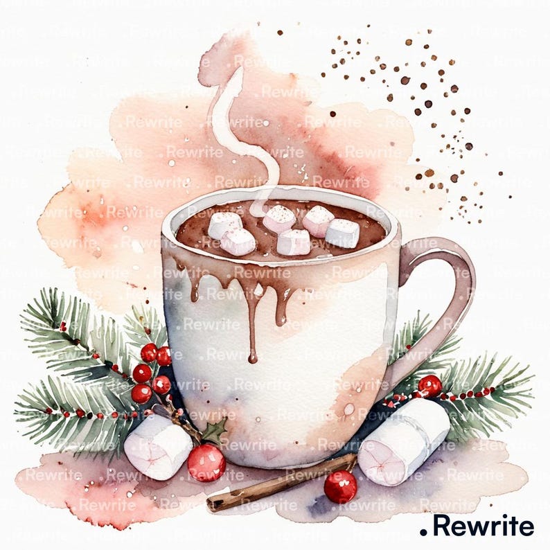 10 Watercolor Christmas Hot Chocolate Clipart, Festive Cozy Mug With ...
